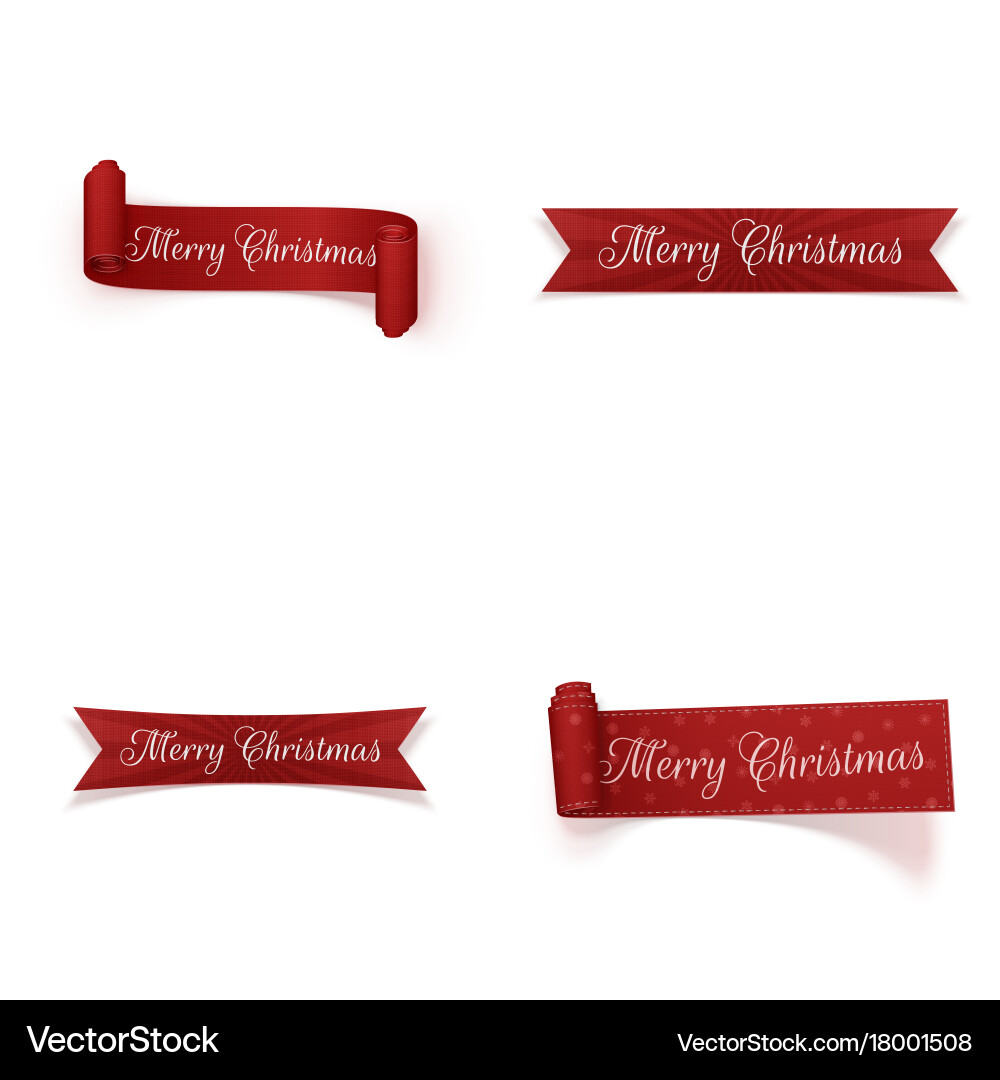 Christmas festive red ribbons set Royalty Free Vector Image