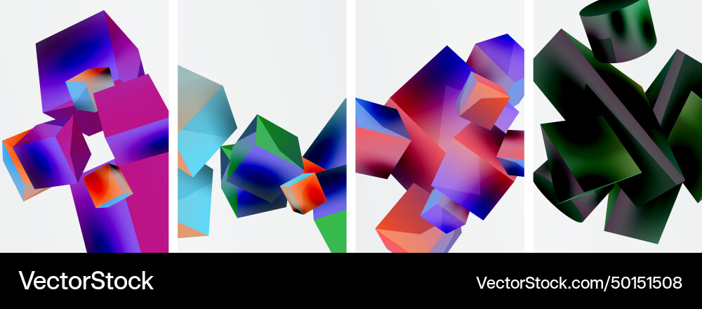 Flying 3d shapes cubes and other geometric Vector Image
