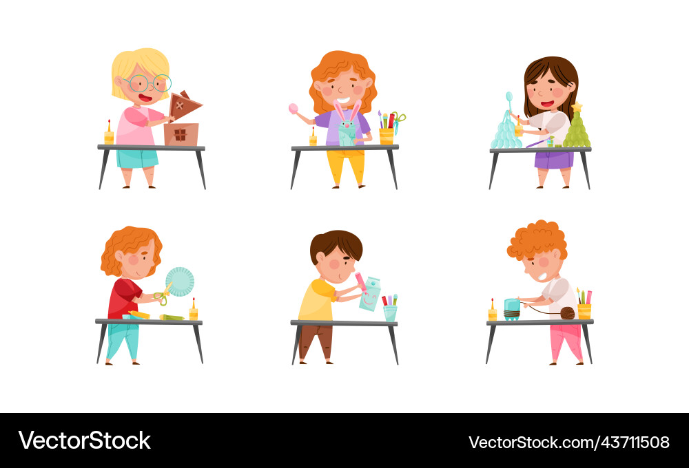 Inventive kids engaged in upcycling reusing Vector Image