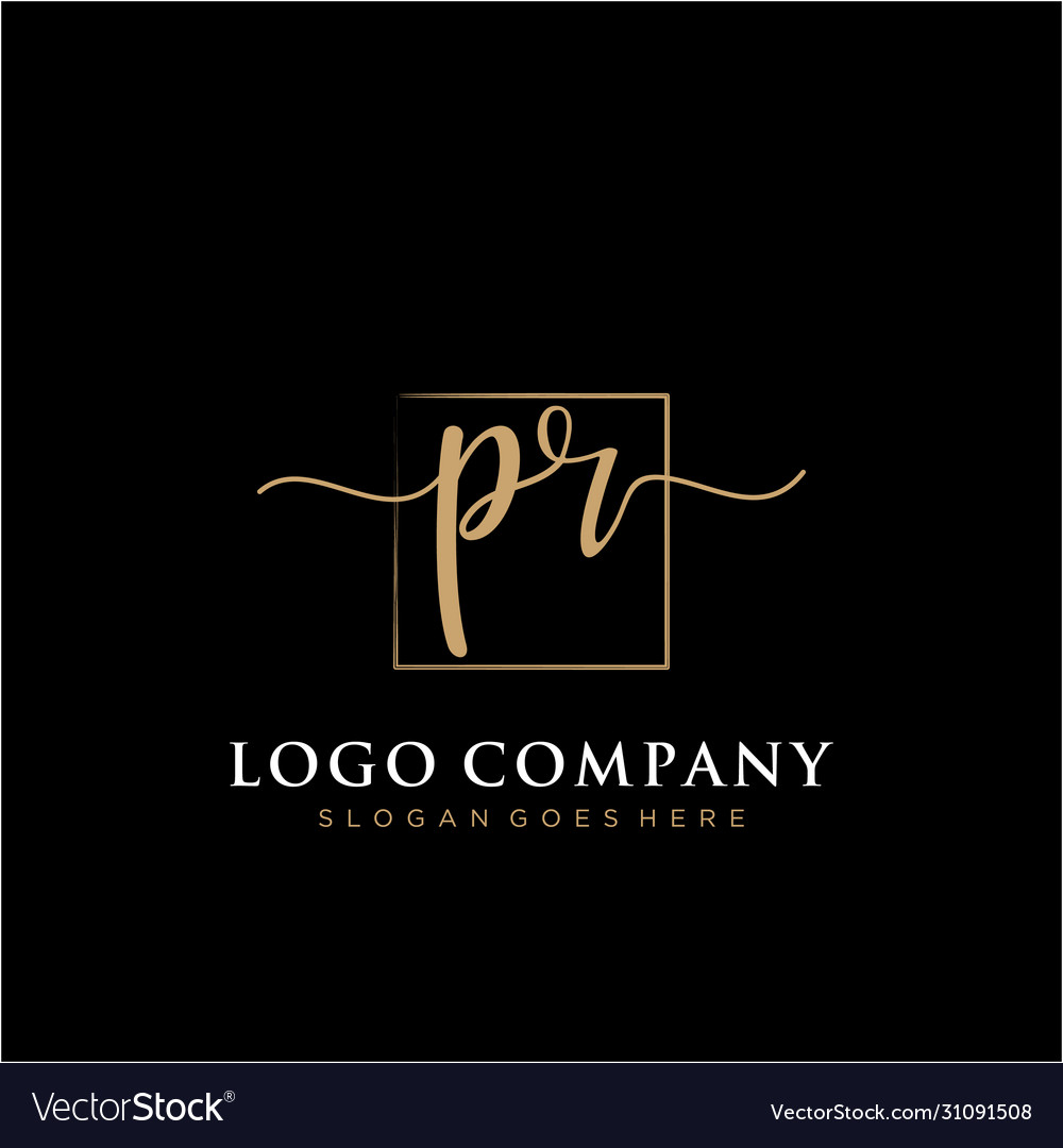Pr initial handwriting logo with rectangle Vector Image