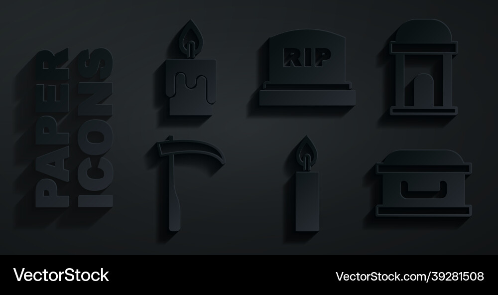 Set burning candle old crypt scythe coffin Vector Image