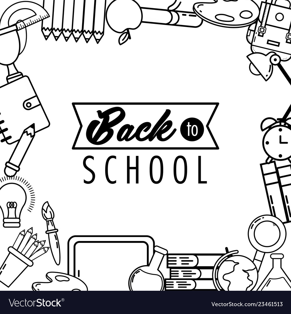 Blackboard with apple and books to back school Vector Image