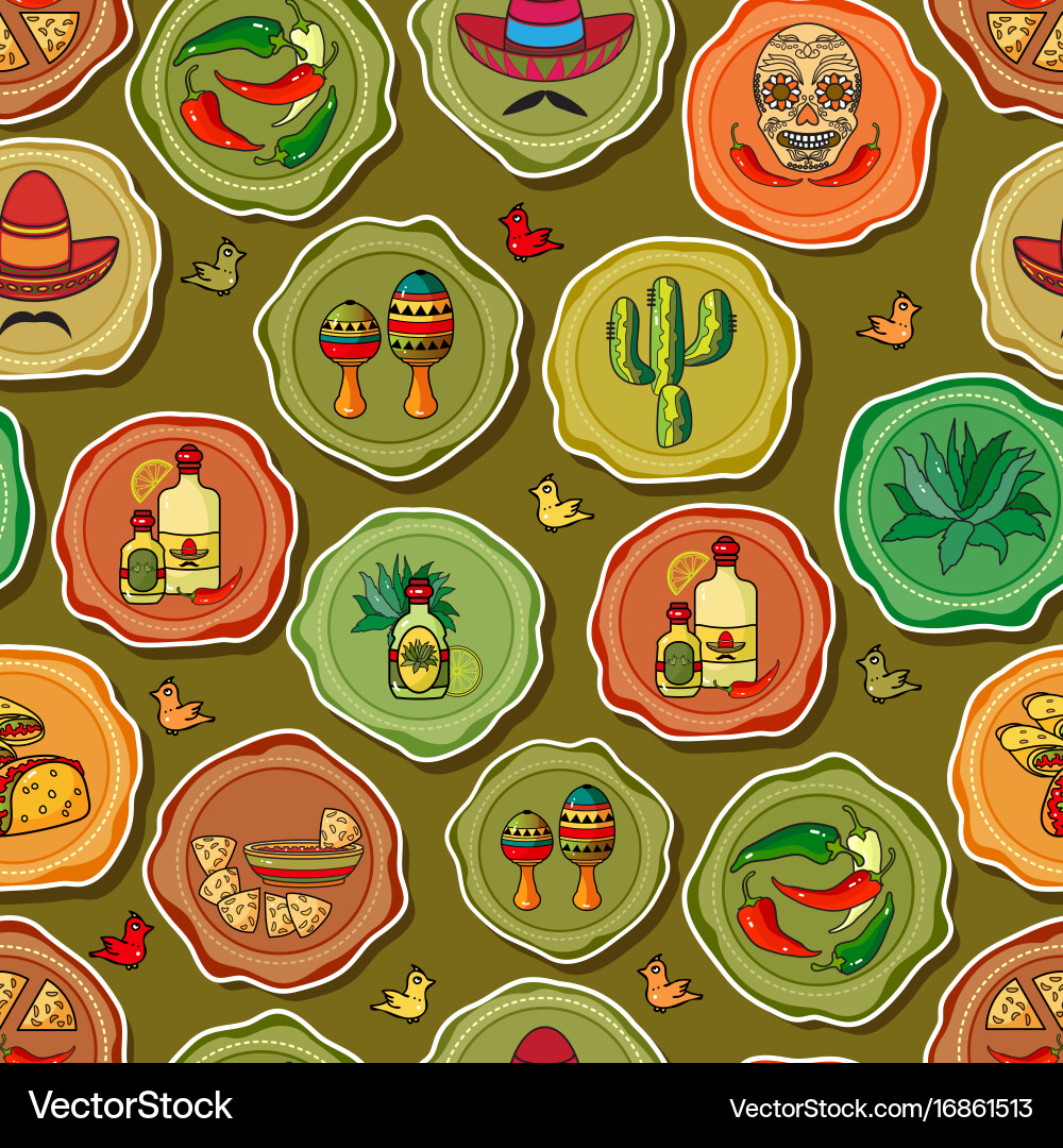 Cute various mexican icons seamless Royalty Free Vector