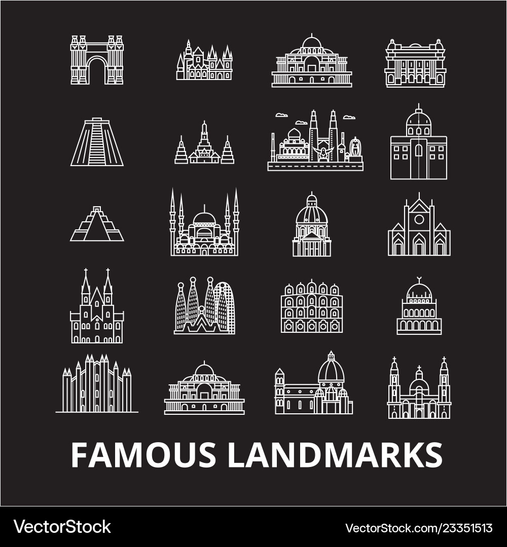 Famous landmarks editable line icons set on Vector Image