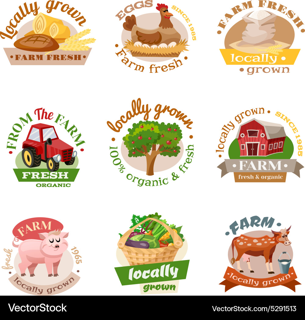 Farm Flat Emblem Set Royalty Free Vector Image