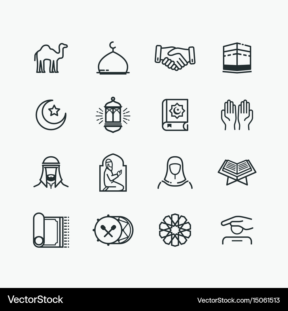 Islamic line art icons set Royalty Free Vector Image