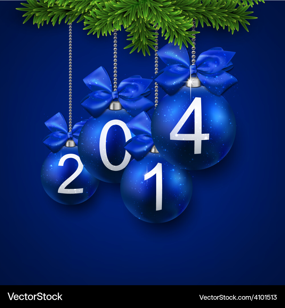 Realistic blue christmas balls with 2014 Vector Image