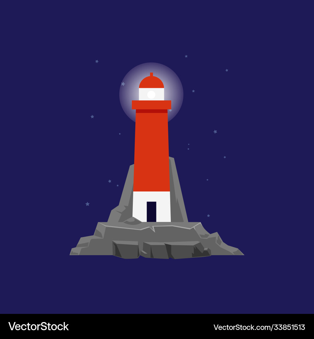 Sea lighthouse or beacon red tower flat cartoon Vector Image
