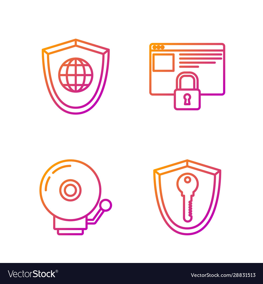 Set line shield with key ringing alarm bell Vector Image