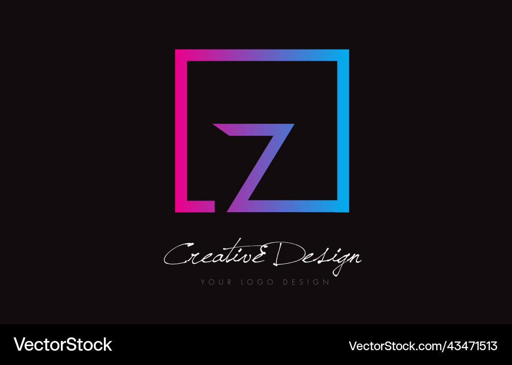 Z square frame letter logo design with purple Vector Image