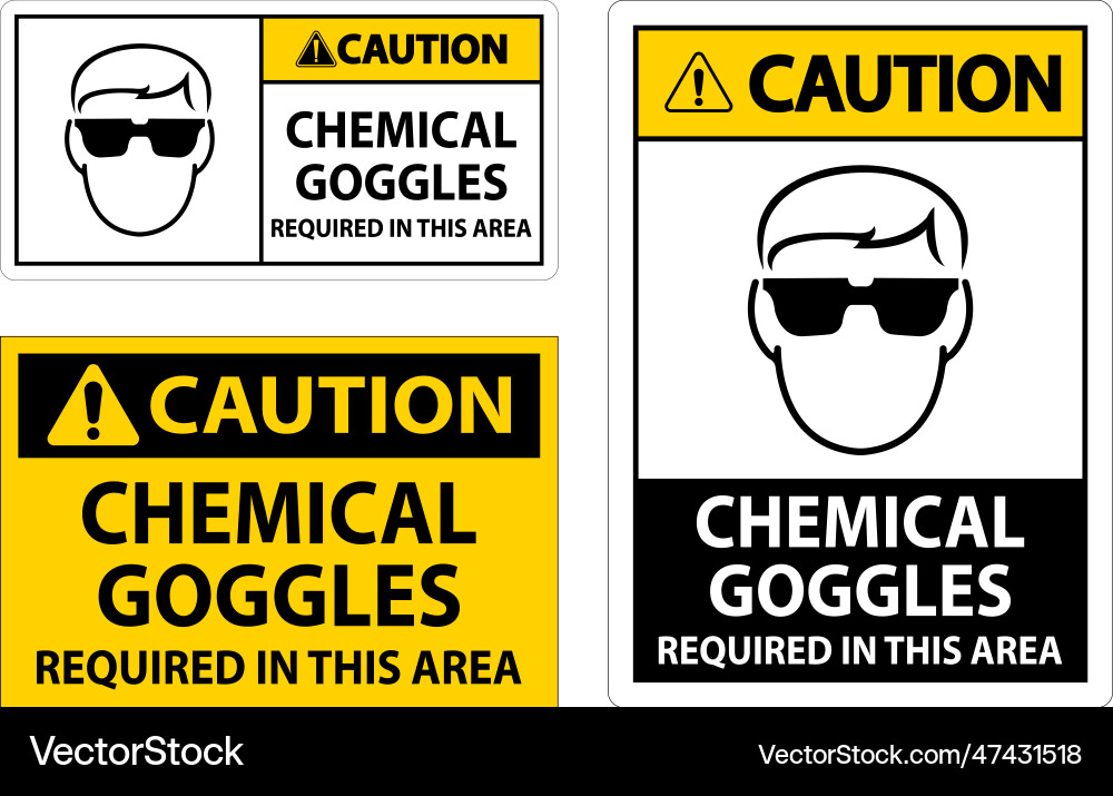 Caution chemical goggles required sign on white Vector Image