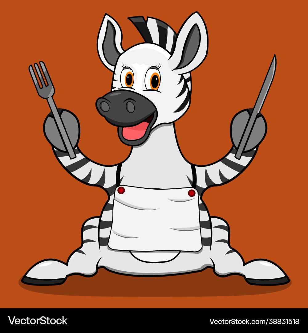 Character zebra ready for eat food Royalty Free Vector Image
