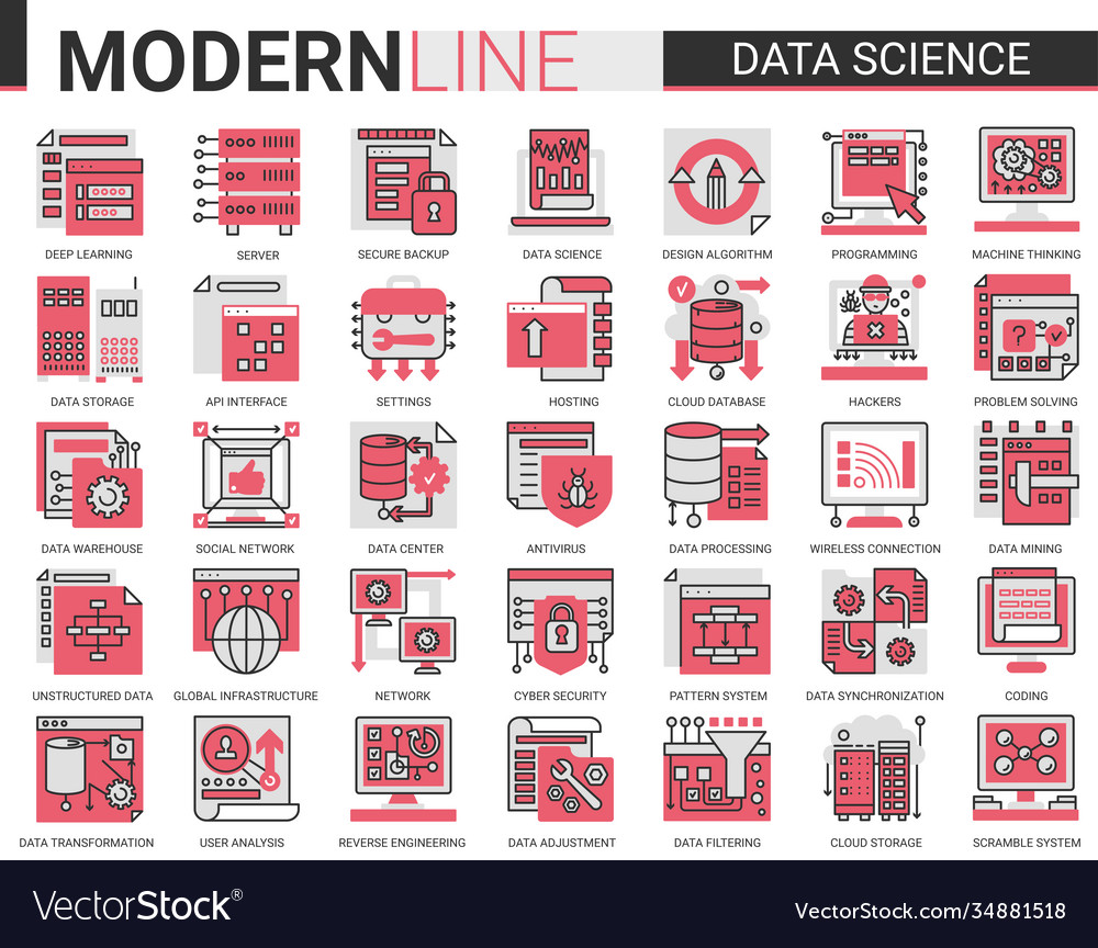 Data science complex concept flat line icon Vector Image