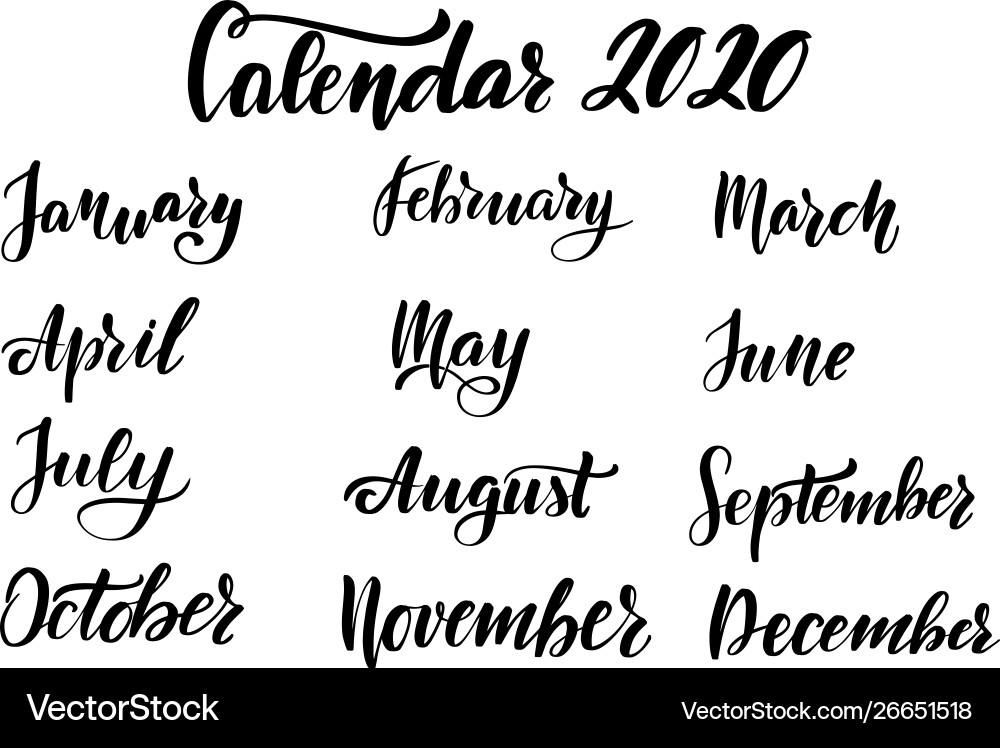 Lettering english months Royalty Free Vector Image