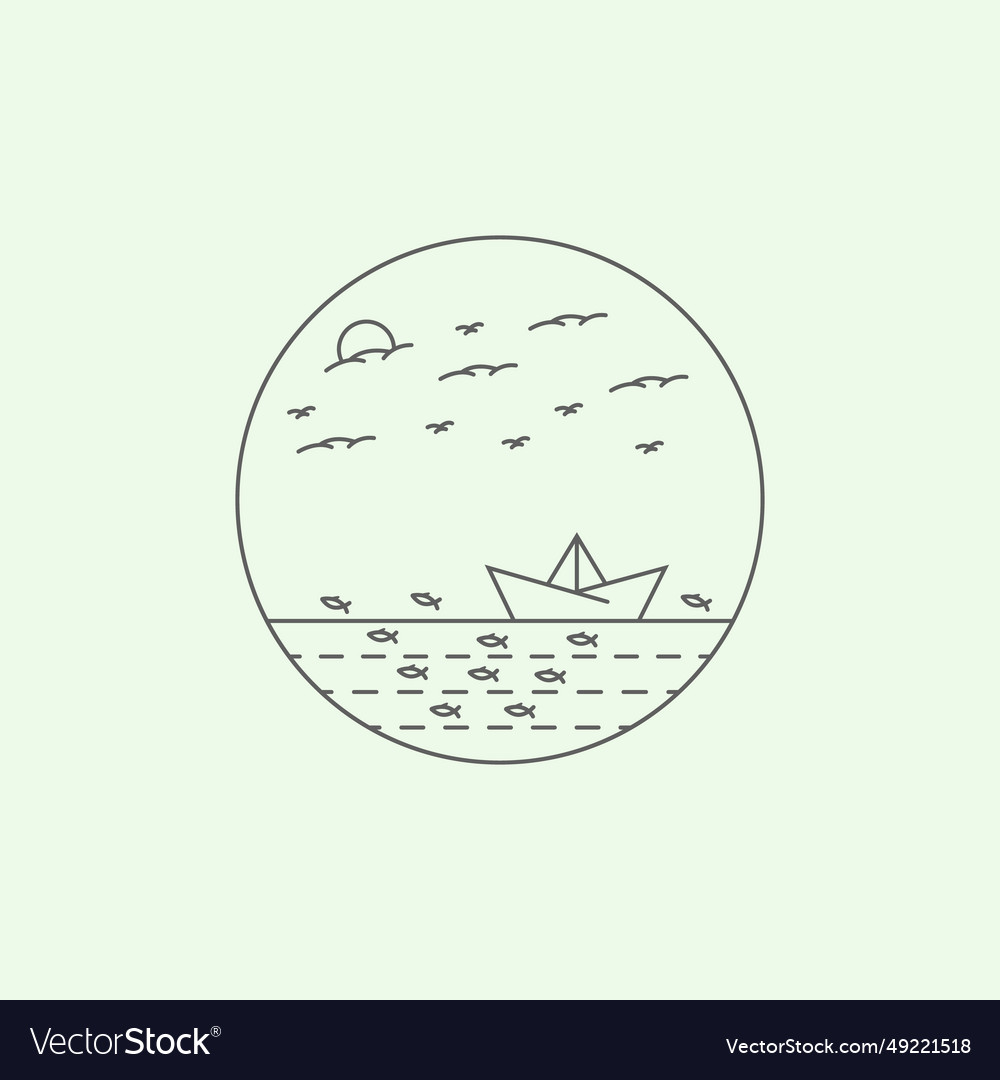 Nature ocean waves fish icon minimalist line art Vector Image