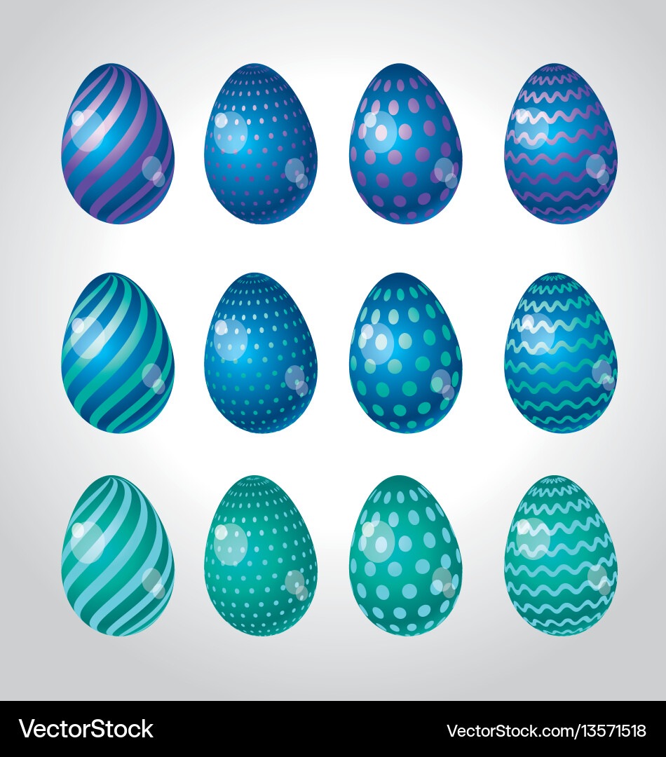 Rainbow vivid color easter egg set bright simple Vector Image