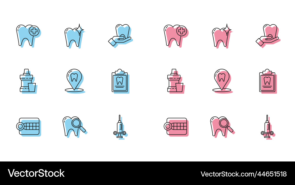 Set line dentures model dental search tooth Vector Image