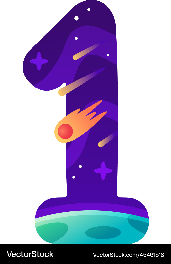 Space number one as cosmic numeral with comet Vector Image