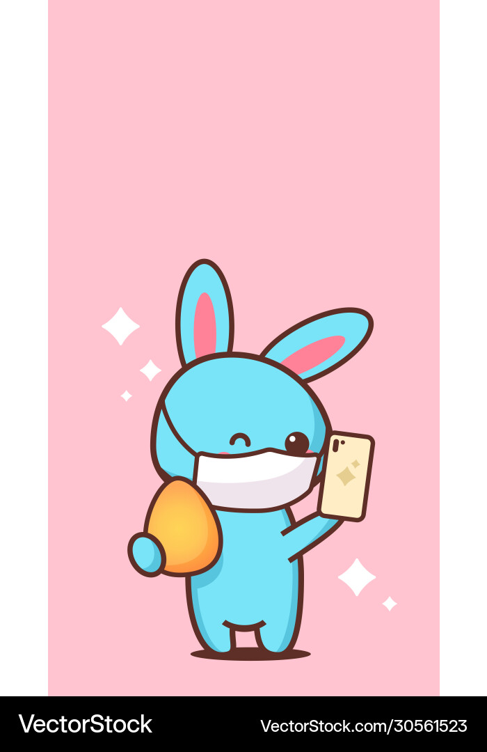 Cute rabbit with egg and smartphone wearing face Vector Image