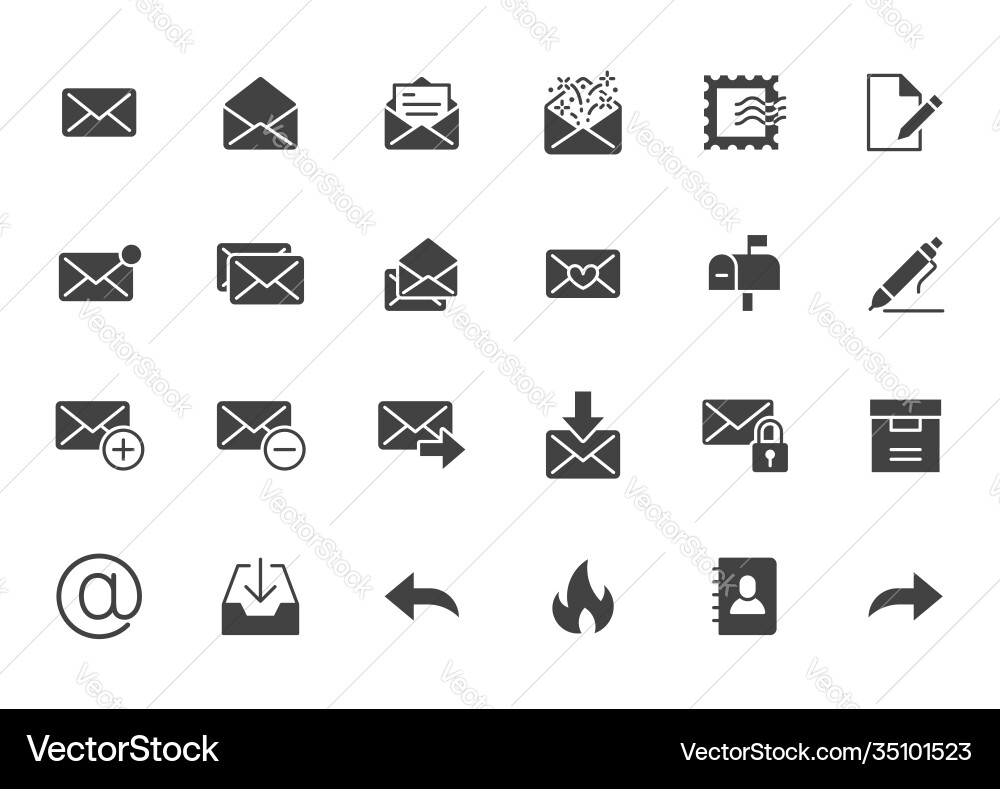 Email flat icons set letter spam mail open Vector Image