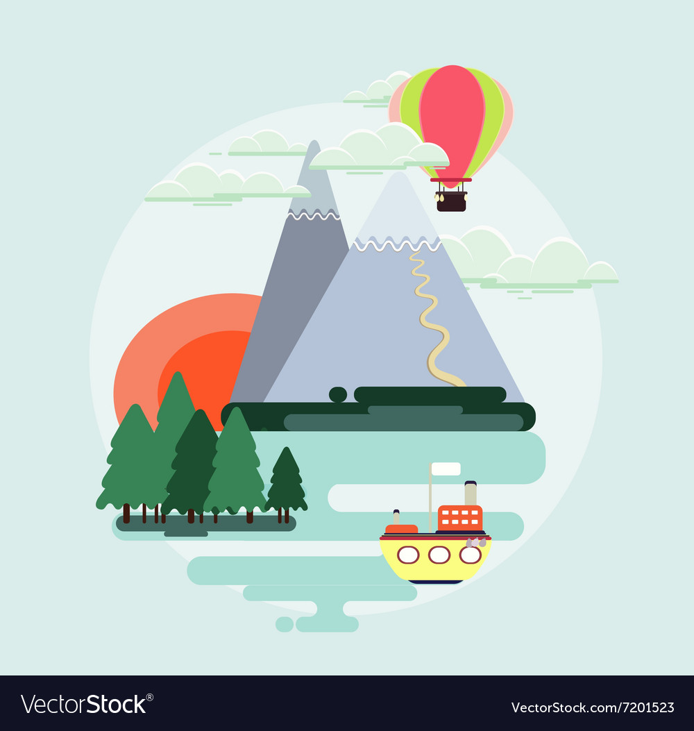 Flat design nature landscape colorful Royalty Free Vector