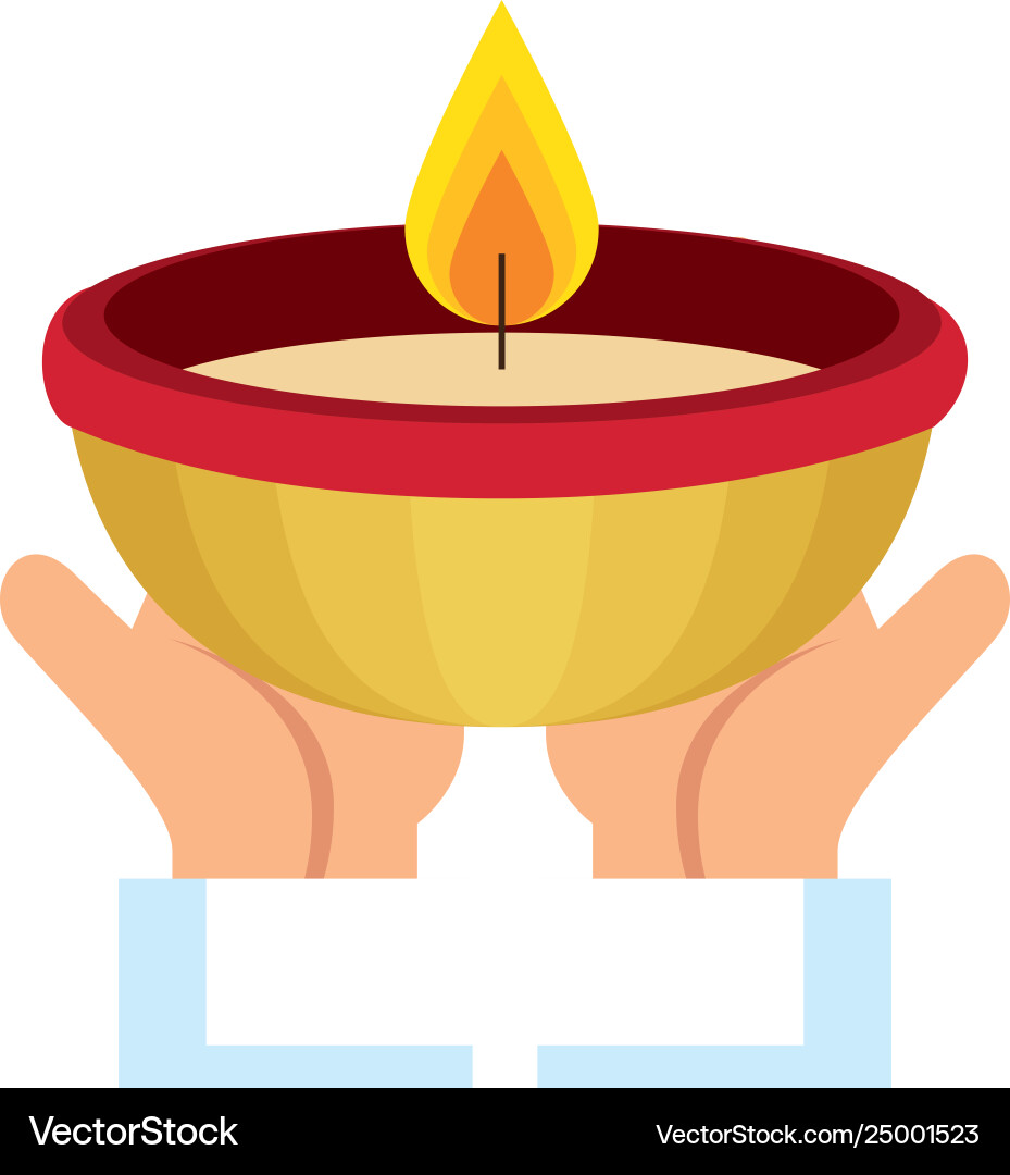 Hands with ceremonial candle isolated icon Vector Image