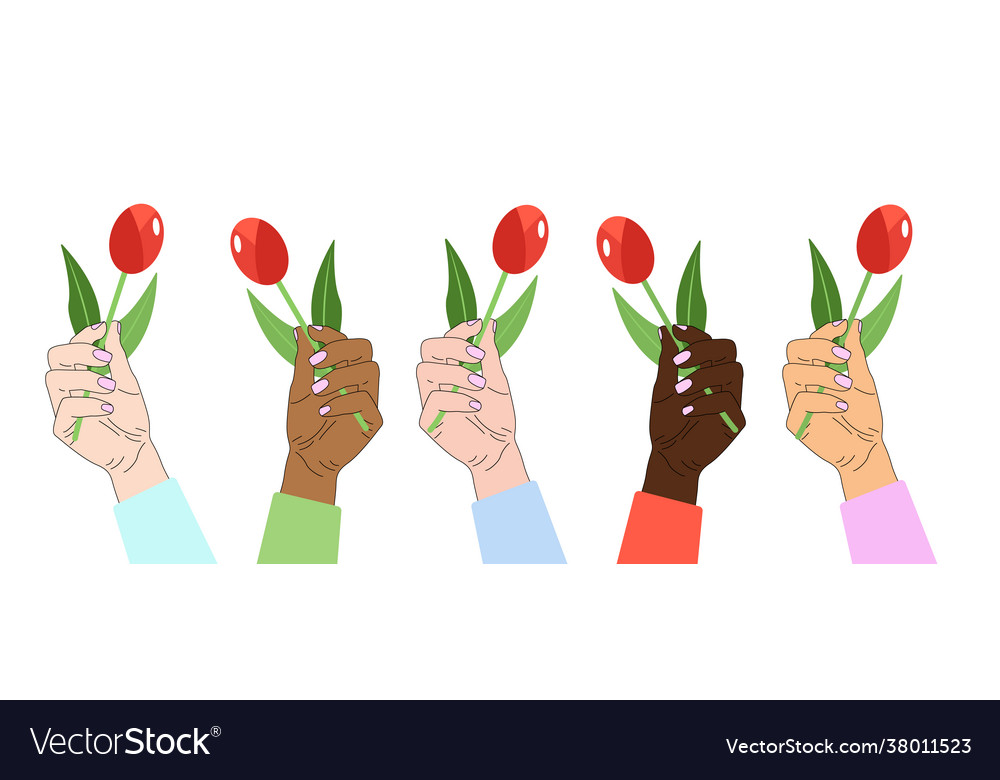 Set hands with flowers Royalty Free Vector Image