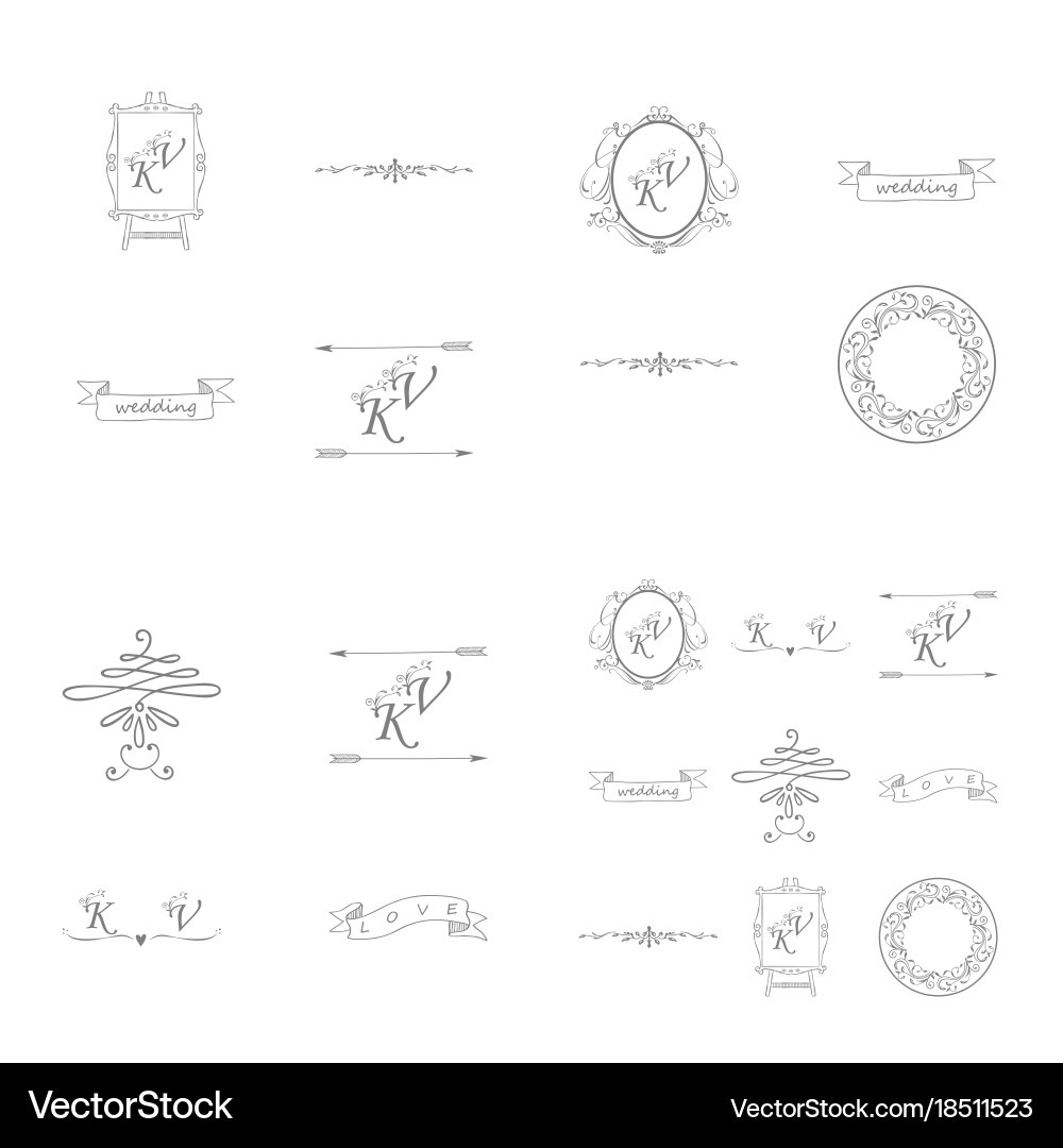 Set of decorative calligraphic elements floral Vector Image