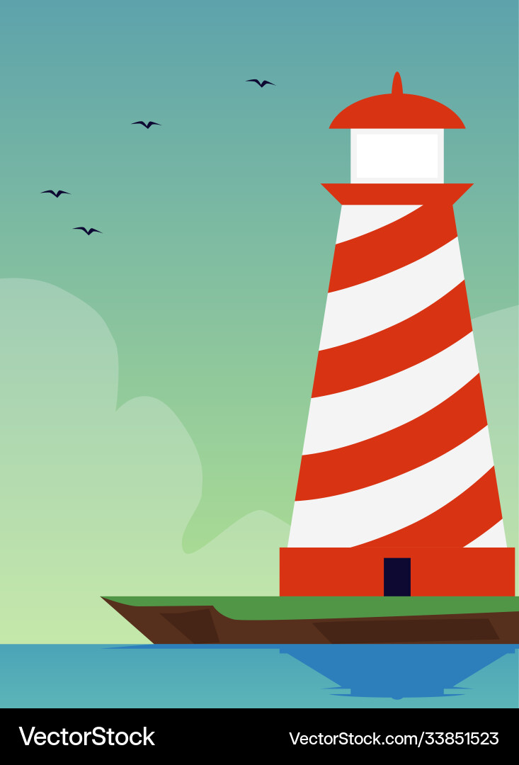 Sunny day seashore landscape with beacon or Vector Image