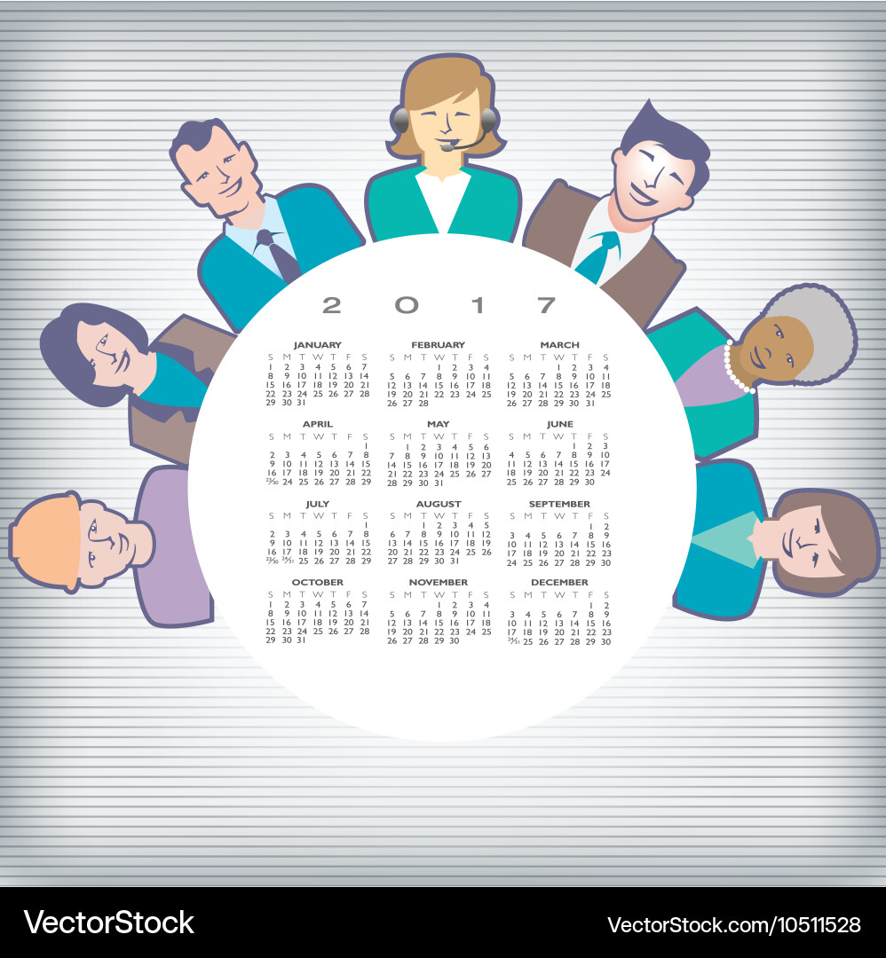 2017 calendar with diverse people icons Royalty Free Vector