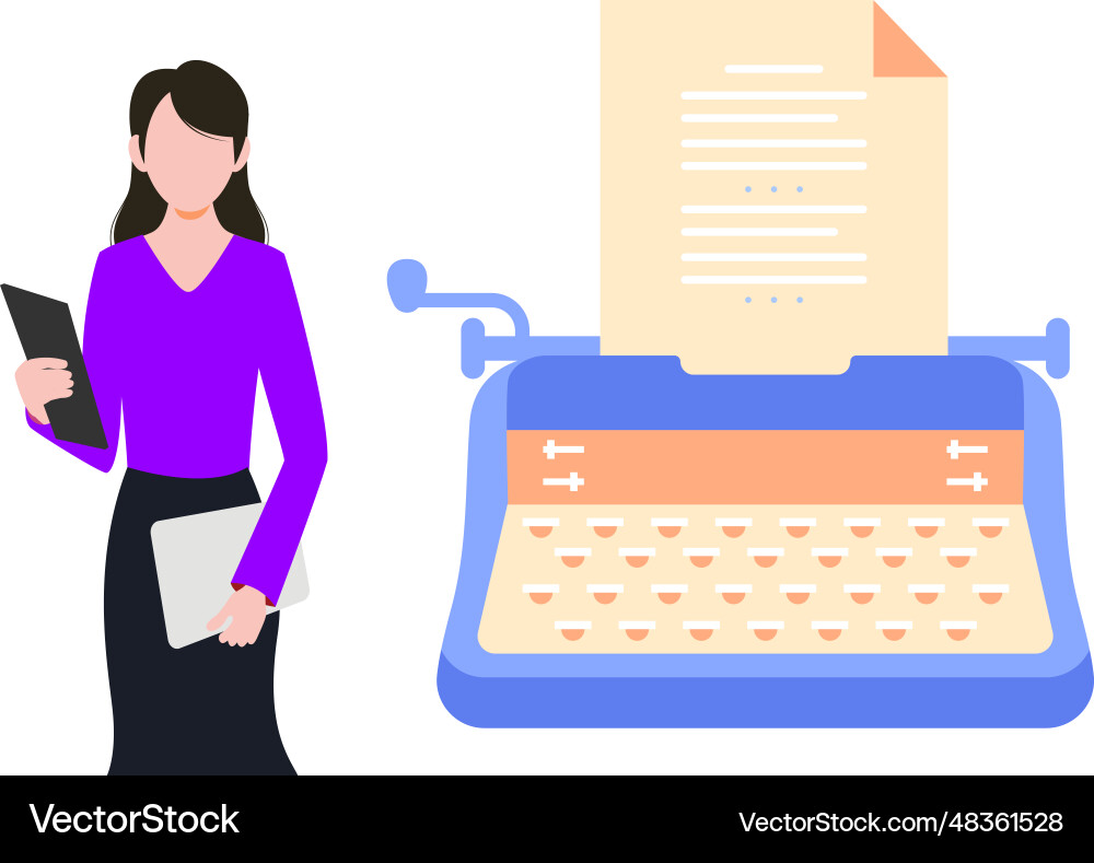 A girl is writing on typewriter Royalty Free Vector Image