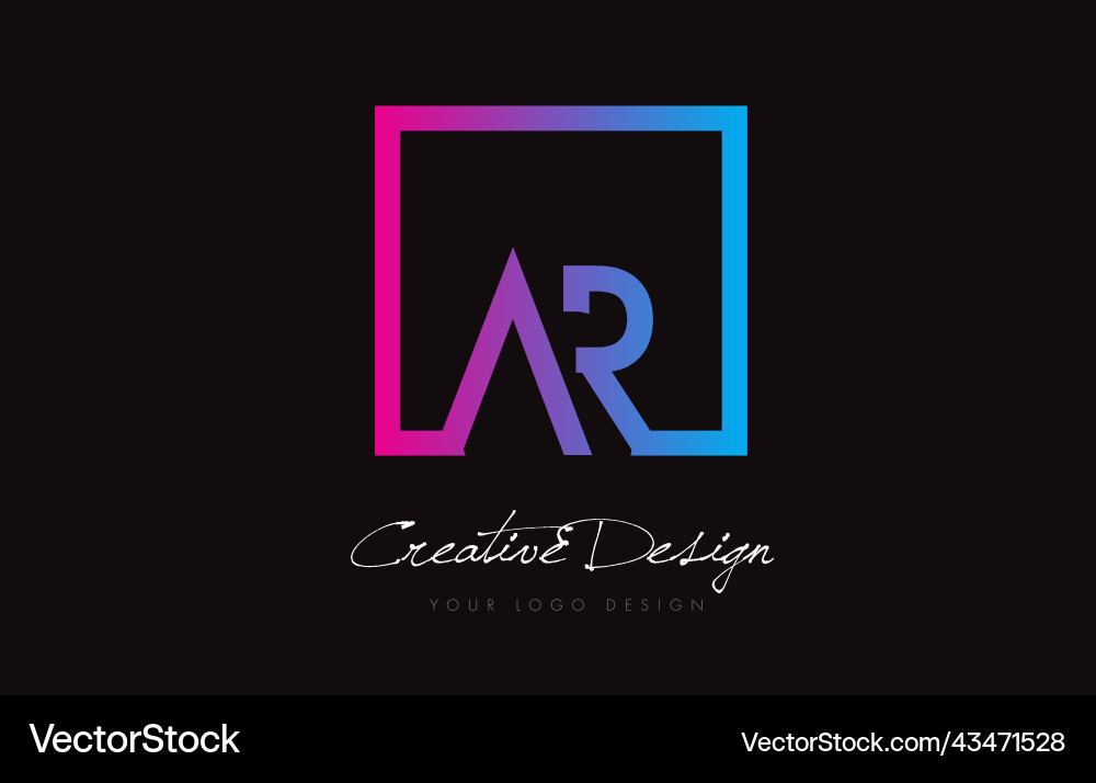Ar square frame letter logo design with purple Vector Image