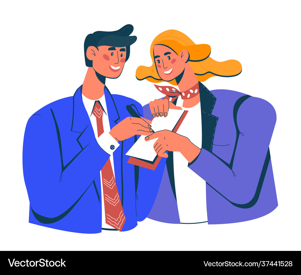 Business partners sign a contract Royalty Free Vector Image