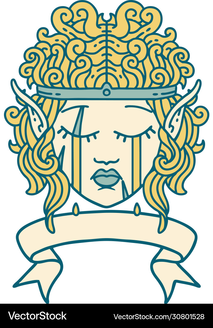 Crying elf barbarian character face with banner Vector Image