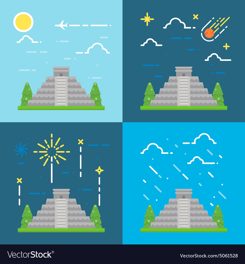 Flat design 4 styles of Chichen Itza Yucatan Mexic Flat design 4 styles of Chichen Itza Yucatan Mexic