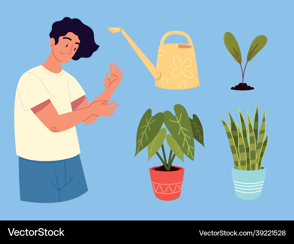 Gardener man and plants Royalty Free Vector Image