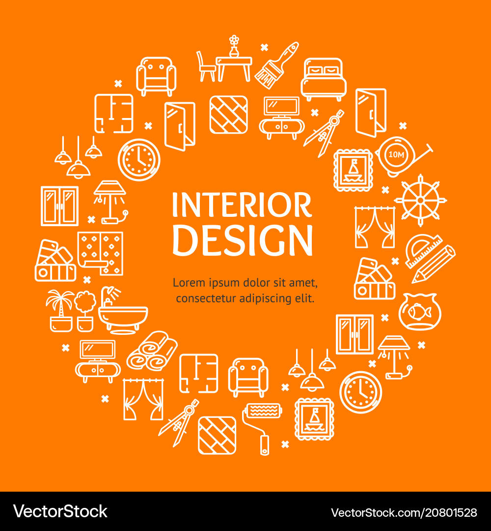 Home decor signs round design template line icon Vector Image