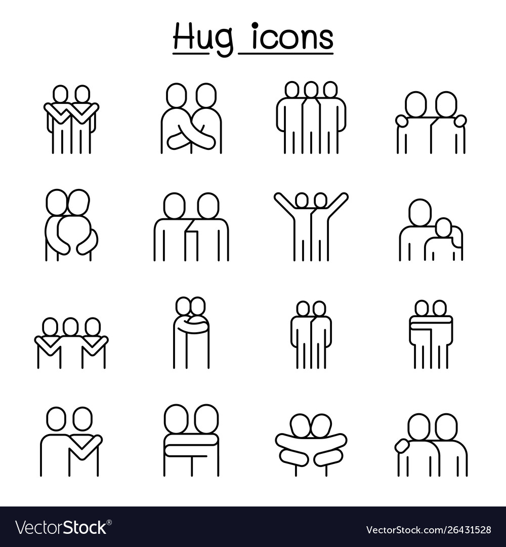 Love hug friendship relationship icon set in thin Vector Image Love hug friendship relationship icon set in thin Vector Image