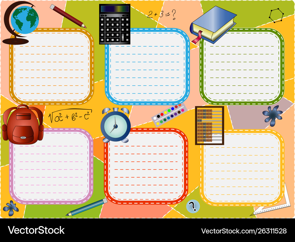 School schedule for six days with supplies Vector Image