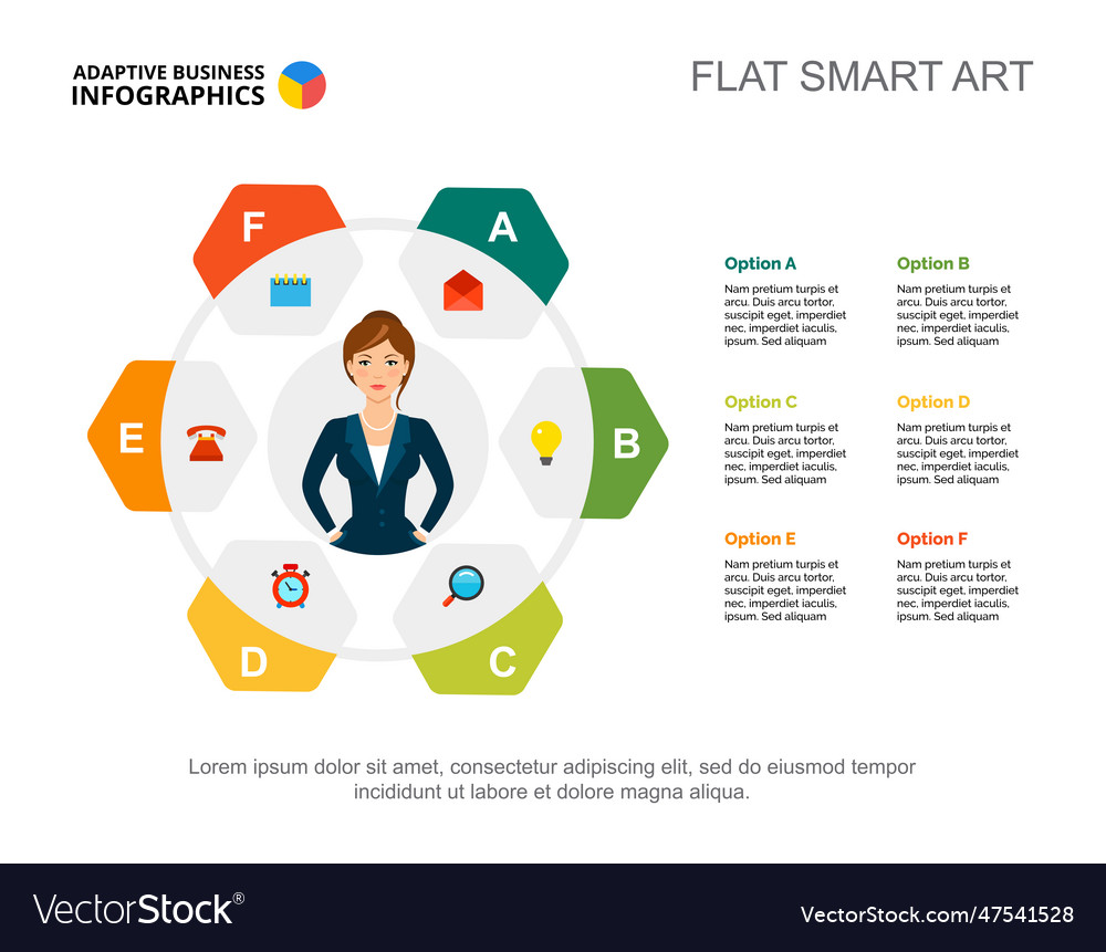 Six steps work process chart template Royalty Free Vector