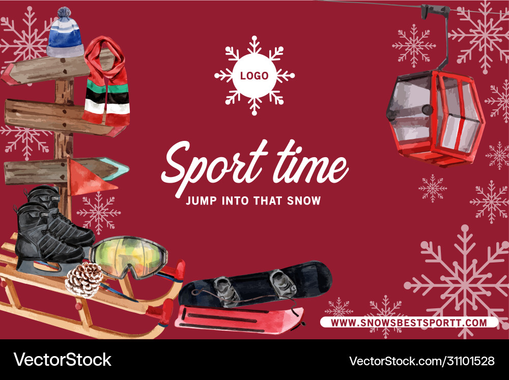 Winter sport frame design with ropeway scarf Vector Image