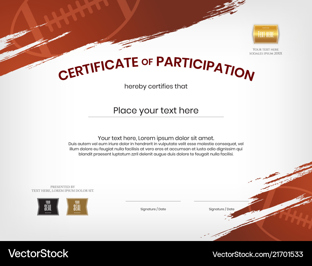 Certificate template in rugby sport theme with Vector Image