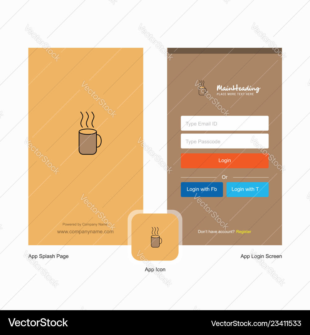 Company coffee splash screen and login page Vector Image