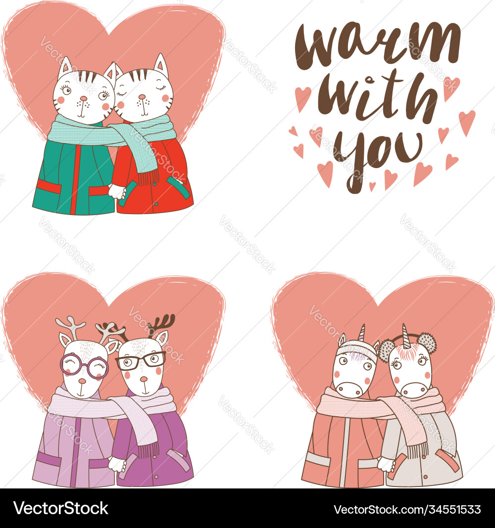 Cute animal couples Royalty Free Vector Image - VectorStock
