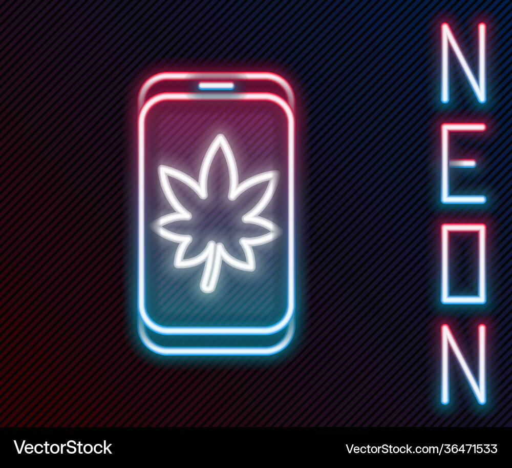 Glowing neon line leaf on mobile phone screen icon