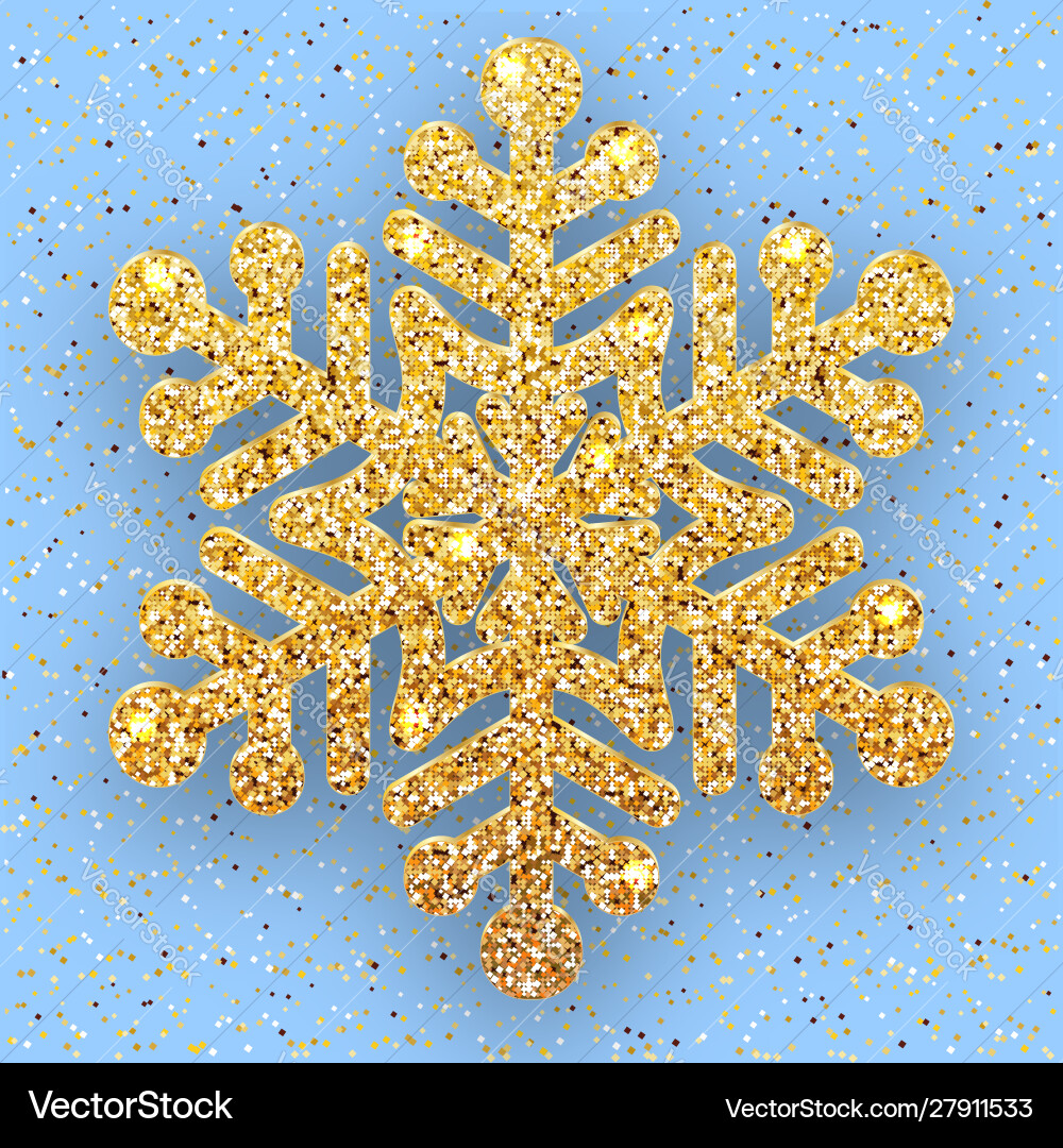 Gold textured six-pointed snowflake on a blue Vector Image