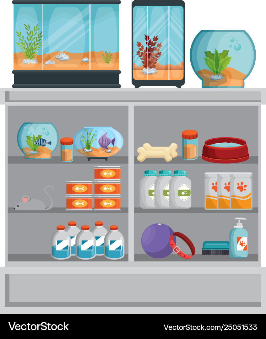 Shelving veterinary store with aquariums Vector Image