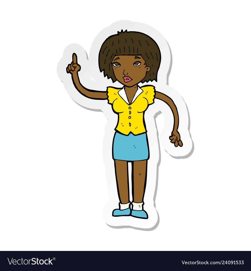 Sticker of a cartoon woman with idea Royalty Free Vector