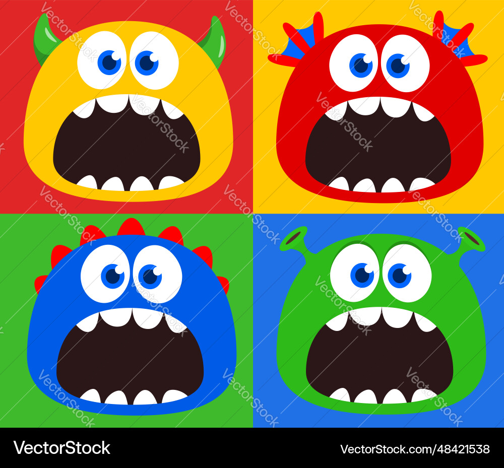Cartoon monsters faces set halloween design Vector Image