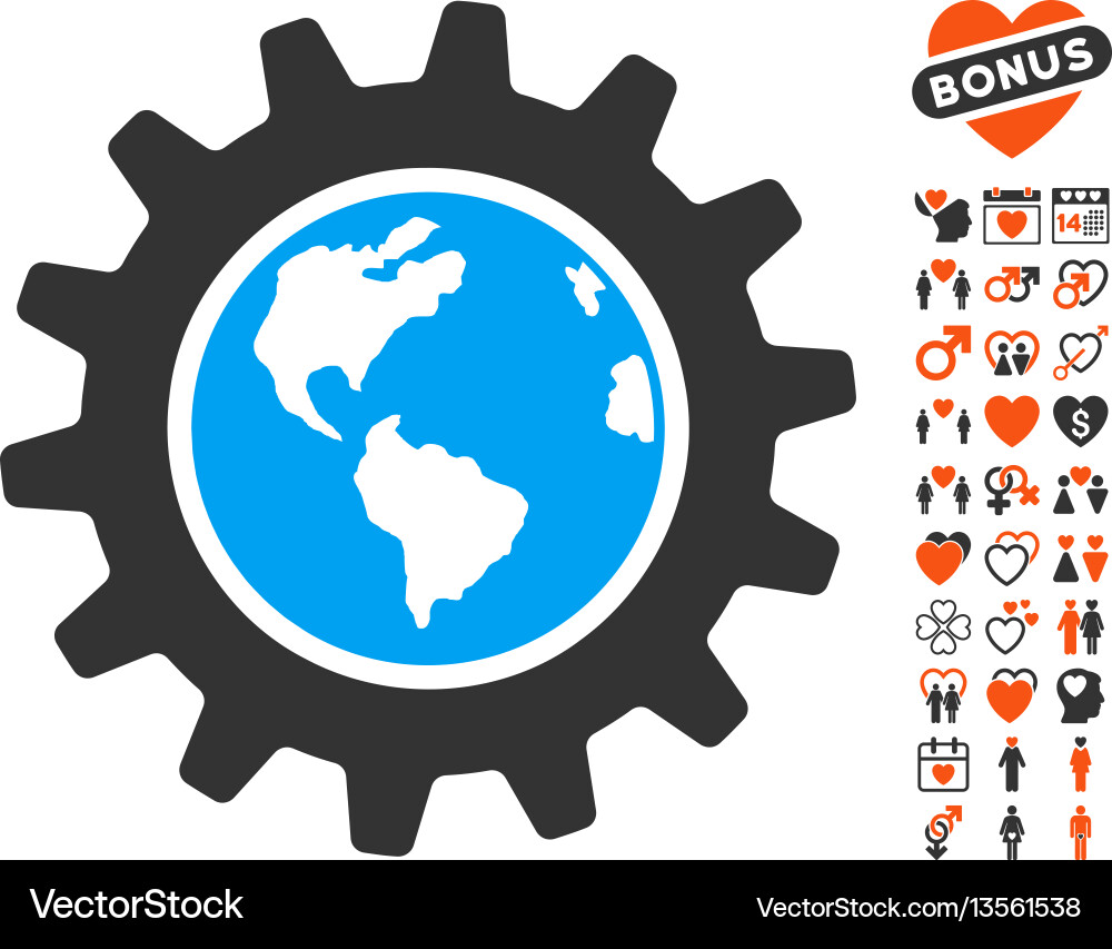 Earth engineering icon with love bonus Royalty Free Vector